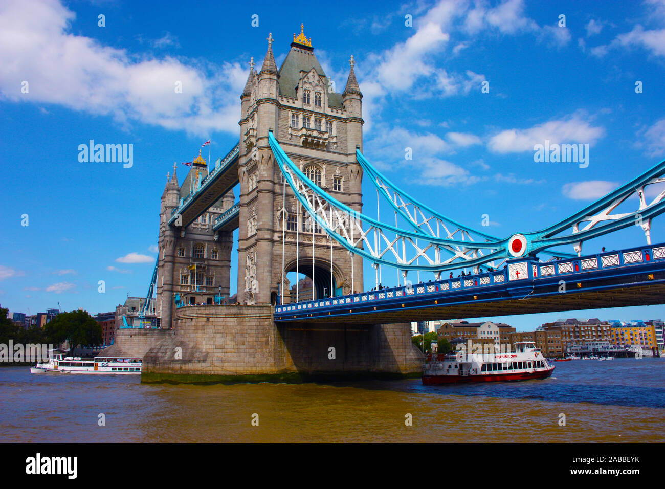 The enchanting as famous Tower of London Bridge and a clear blue sky in ...