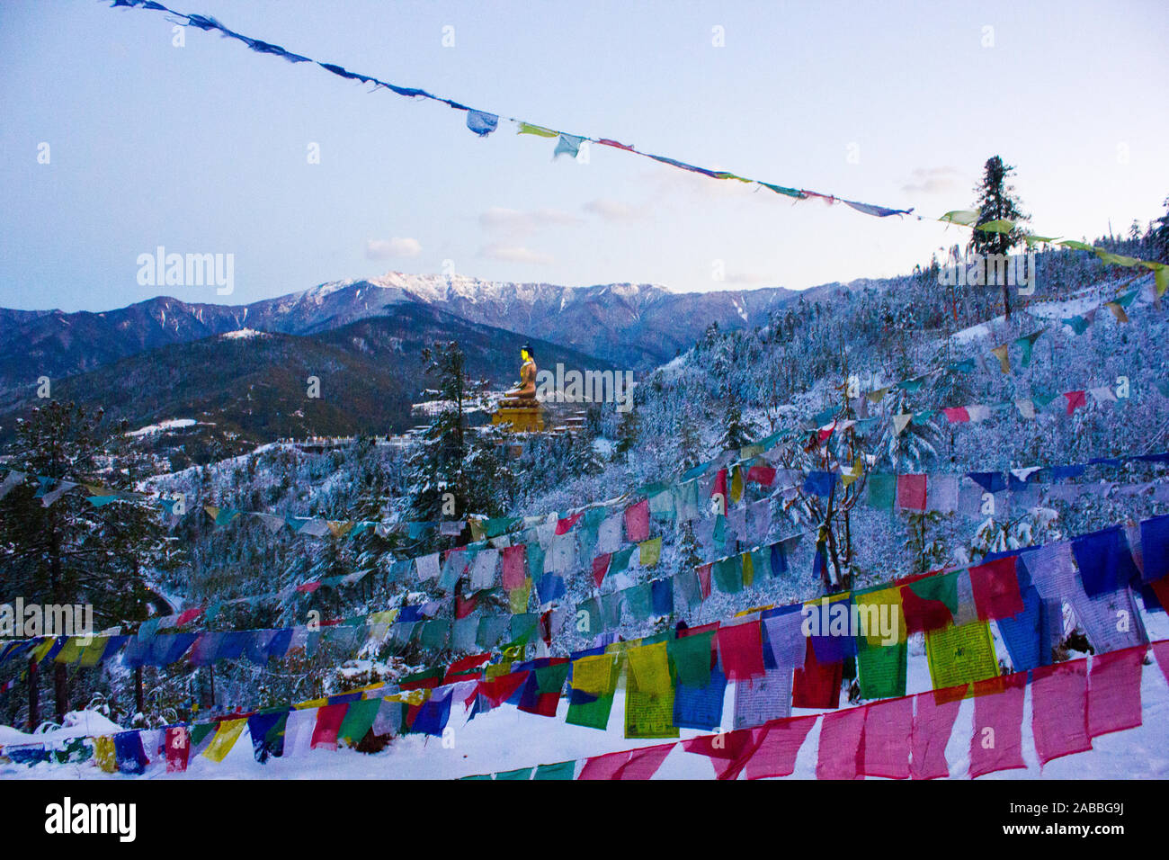 Snowfall in Buddha Point Thimphu Stock Photo - Alamy