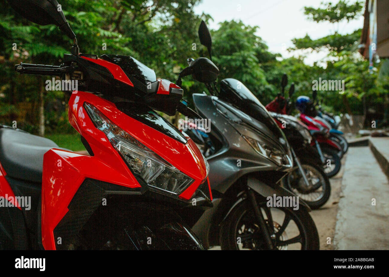 Motorbikes, scooters, traditional two wheels transport in Asia Stock ...