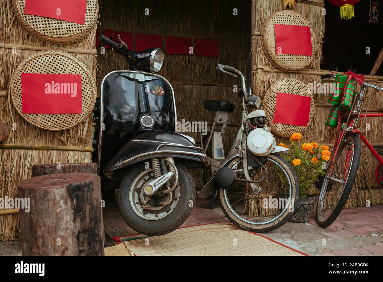 Motorbike, scooter, traditional two wheels transport in Asia Stock ...
