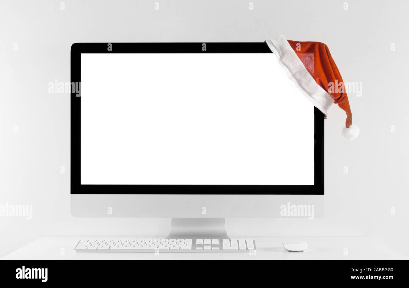 Computer all in one with isolated white screen in Christmas time Stock ...