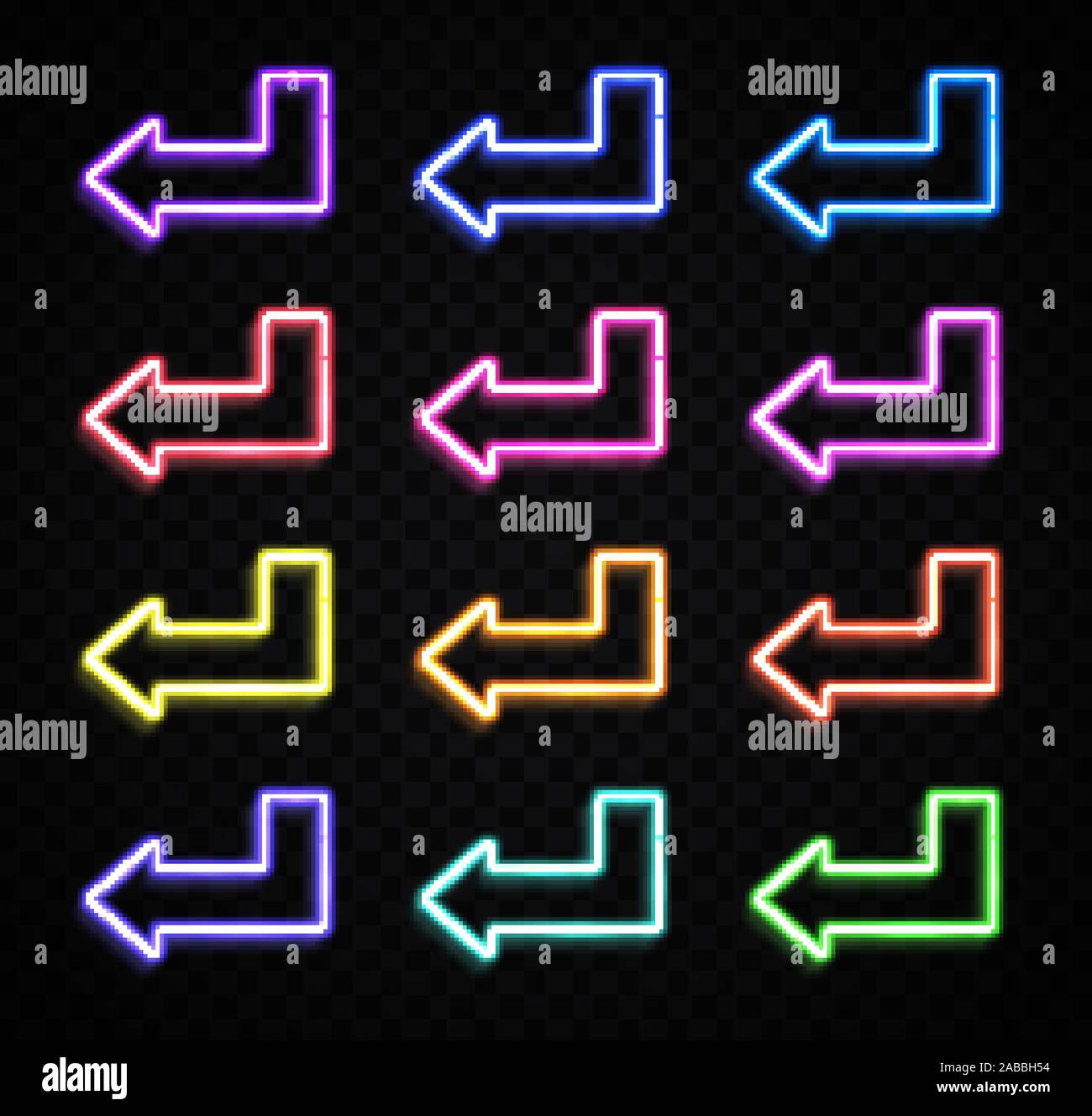 Neon 3d arrow pointer set on black background Stock Vector Image & Art - Alamy