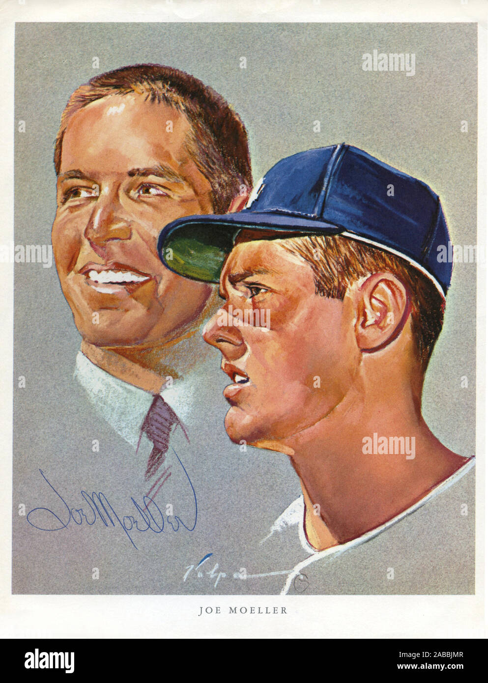 Souvenir portrait of Los Angeles Dodger player Joe Moeller by artist ...