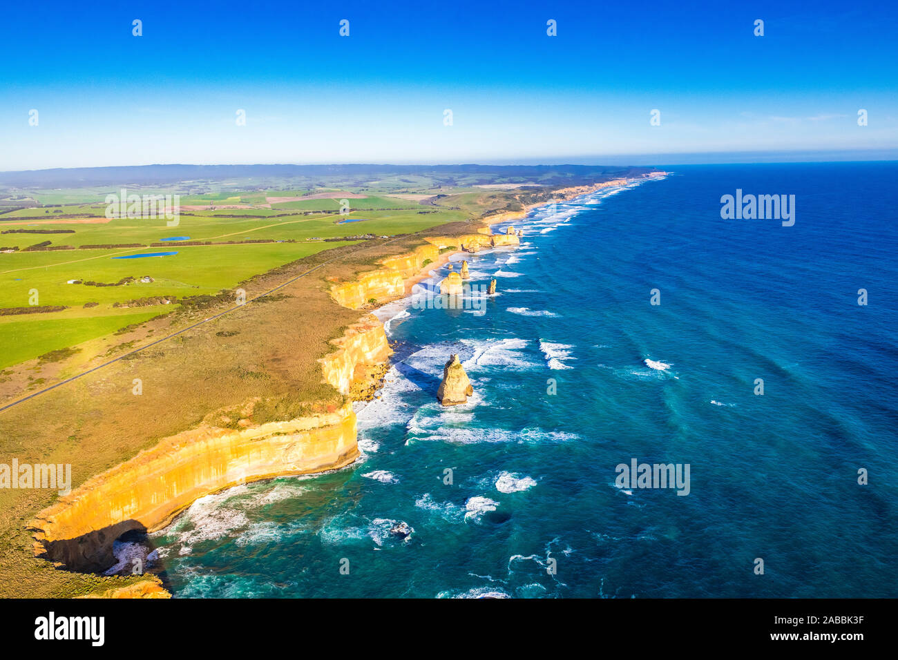 Panoramic aerial view of twelve apostles coastline at Port Campbell ...
