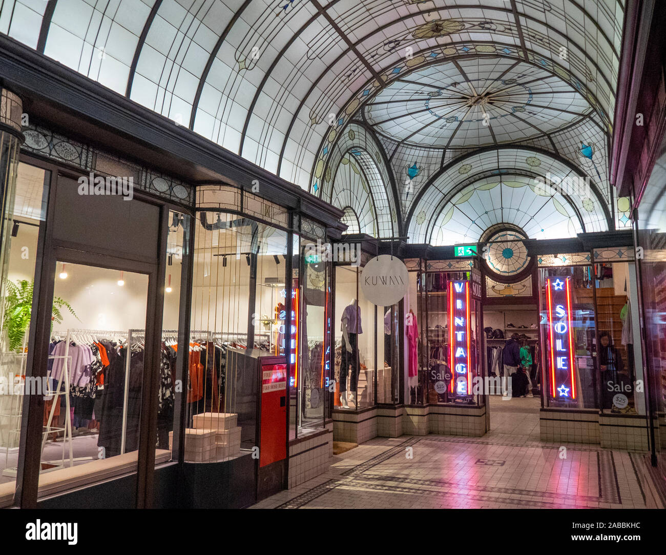 Arched stained glass lead light ceiling in retail shopping Cathedral ...