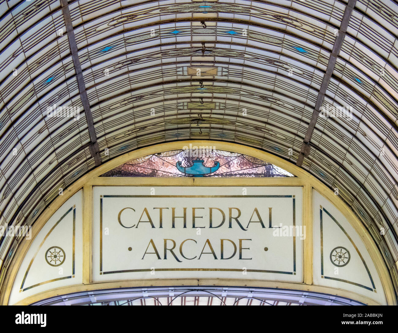 Arched stained glass lead light ceiling in retail shopping Cathedral ...