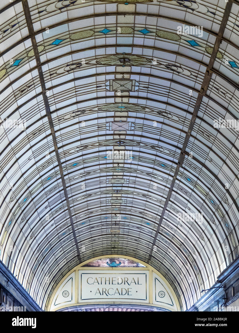 Arched stained glass lead light ceiling in retail shopping Cathedral ...
