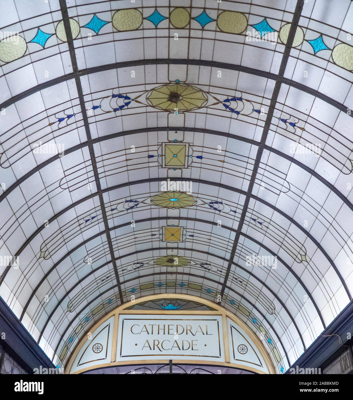 Arched stained glass lead light ceiling in retail shopping Cathedral ...