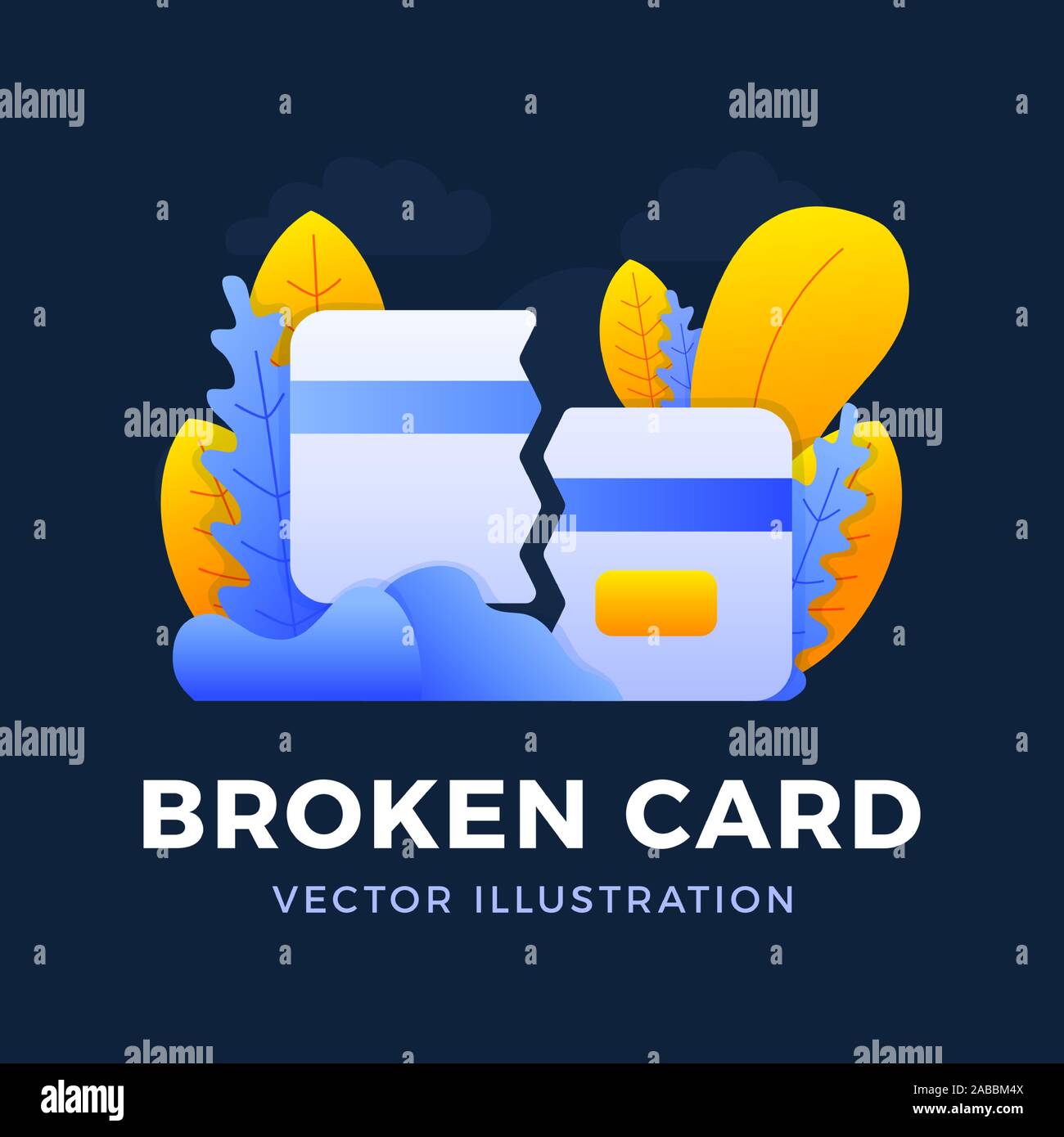 Broken Credit Card Vector stock illustration on dark background. The ...