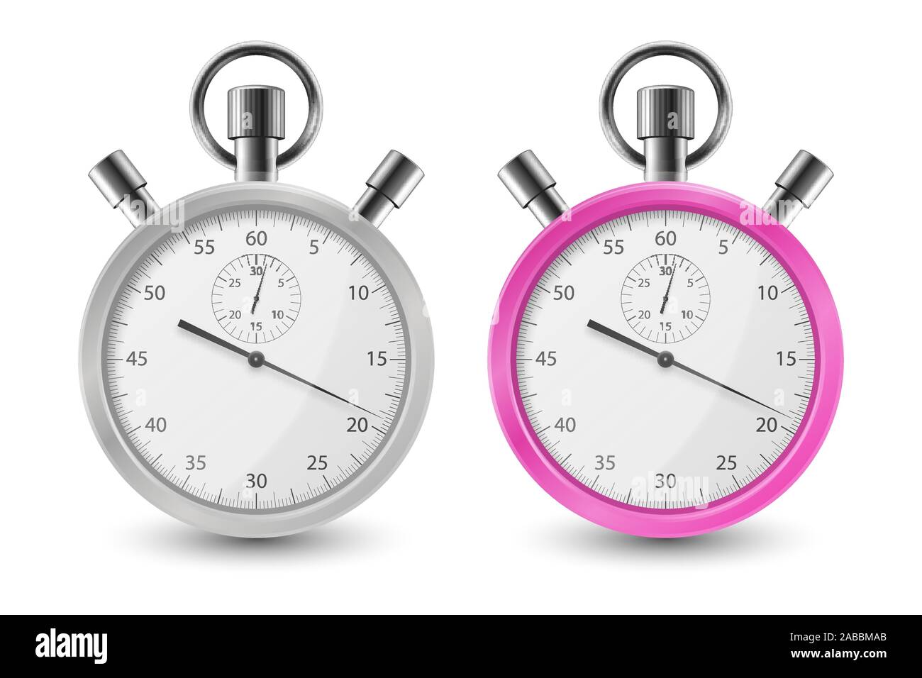 Realistic Gray and Pink Classic Stopwatch Icon Set Closeup Isolated on ...