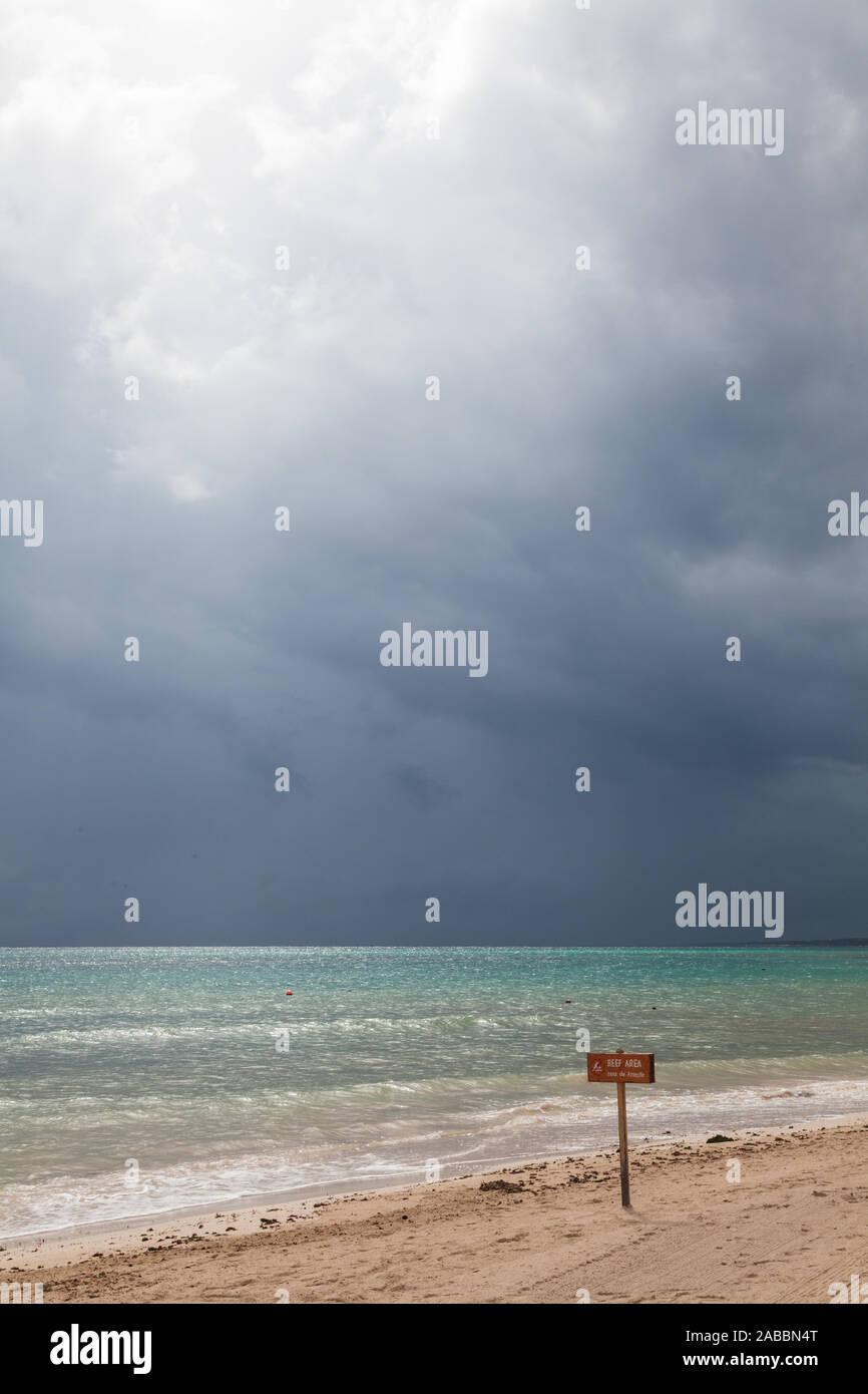 Threatening storm clouds over a resort beach near Tulum on the Mayan Riviera in Mexico Stock ...