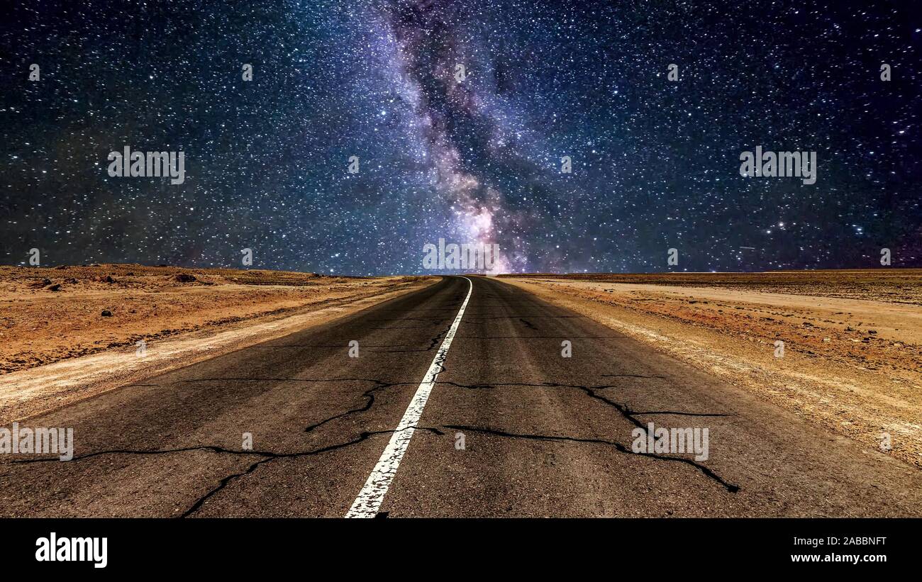 Beautiful Sky with stars above highway Stock Photo - Alamy