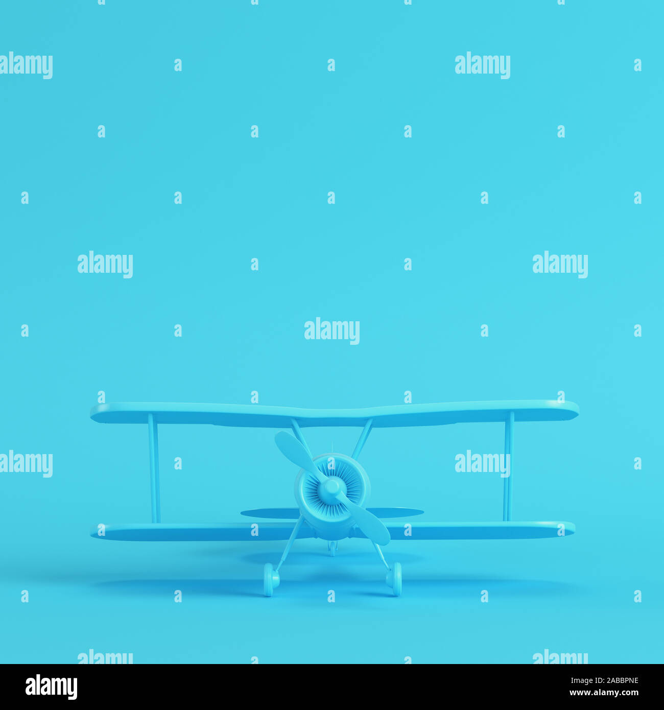 Biplane on bright blue background in pastel colors. Minimalism concept ...