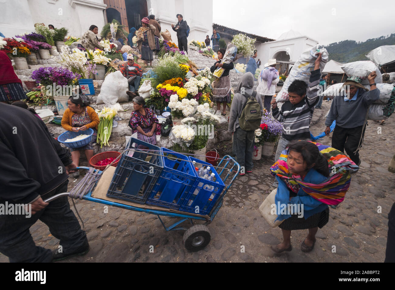 Guatemala, Chichicastenango, market scene with stalls, vendors and ...