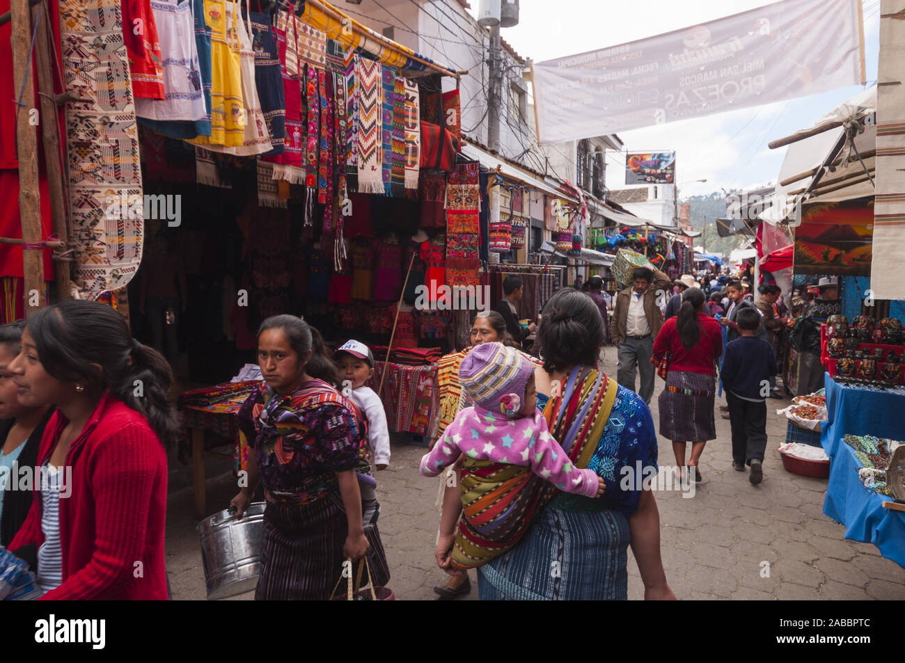 Guatemala, Chichicastenango, market scene with stalls, vendors and ...