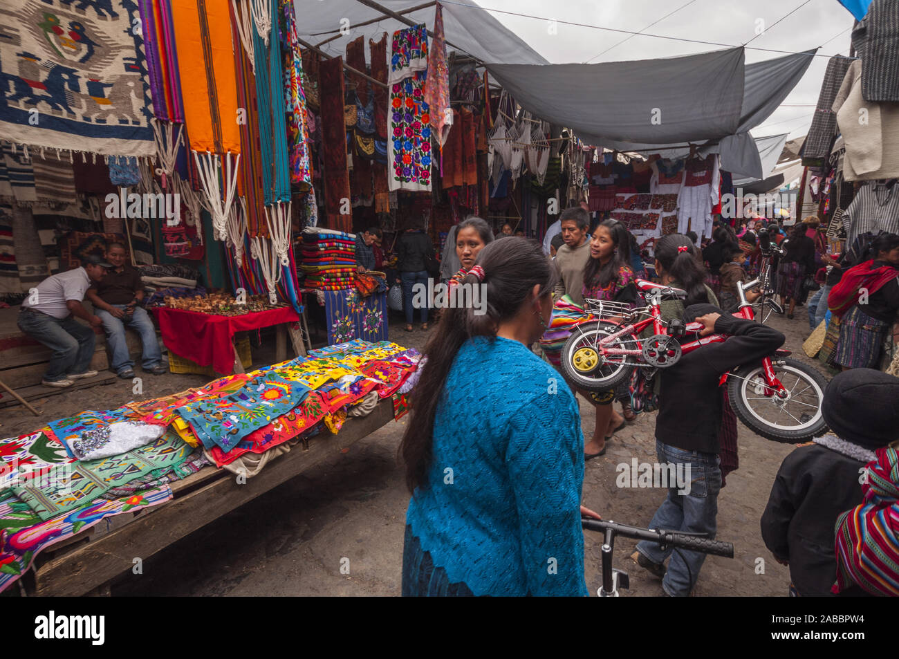 Guatemala, Chichicastenango, market scene with stalls, vendors and ...