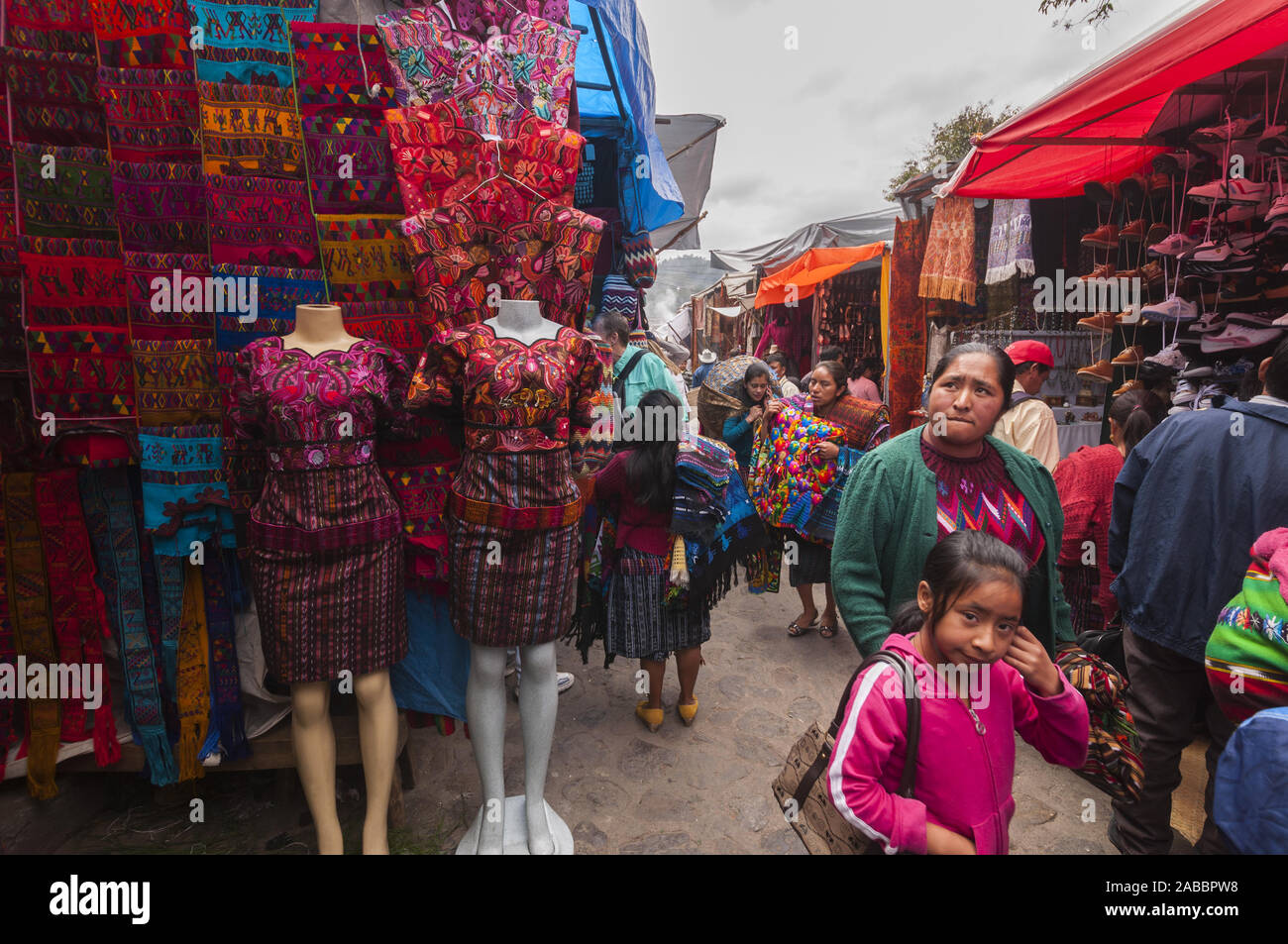 Guatemala, Chichicastenango, market scene with stalls, vendors and ...