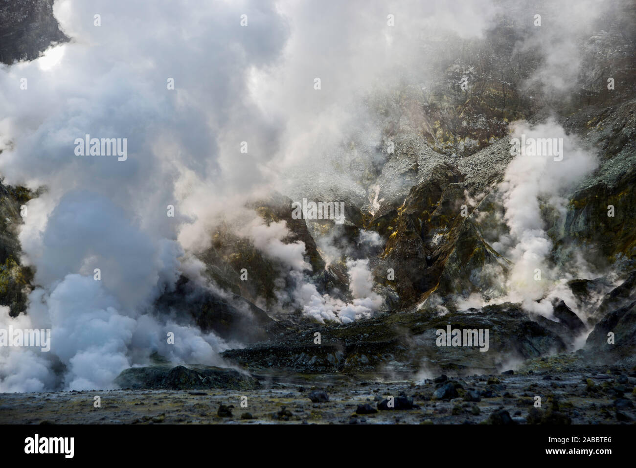 Smoking vents of steam and sulphuric acid, White Island volcano, New ...