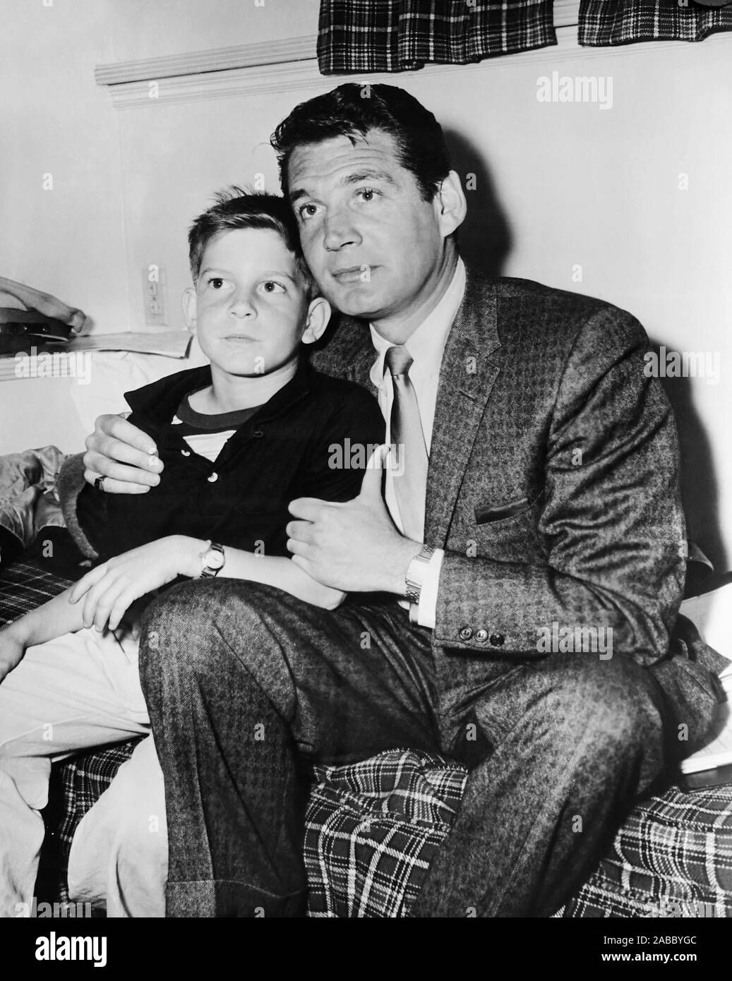BACK FROM ETERNITY, Gene Barry with his son Micahel Barry on set, 1956 ...