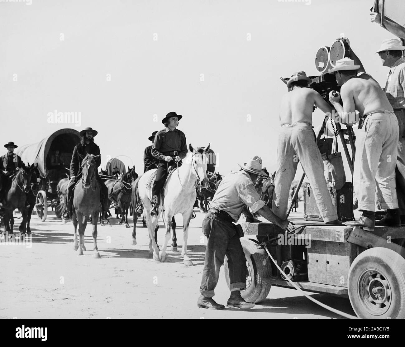 BRIGHAM YOUNG, horseback front from left: John Carradine, Dean Jagger ...