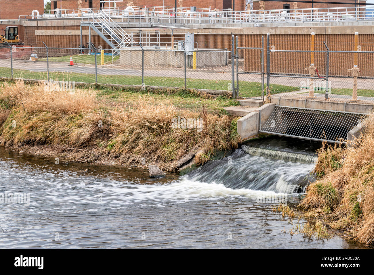 Processed and cleaned sewage flowing out from water reclamation ...