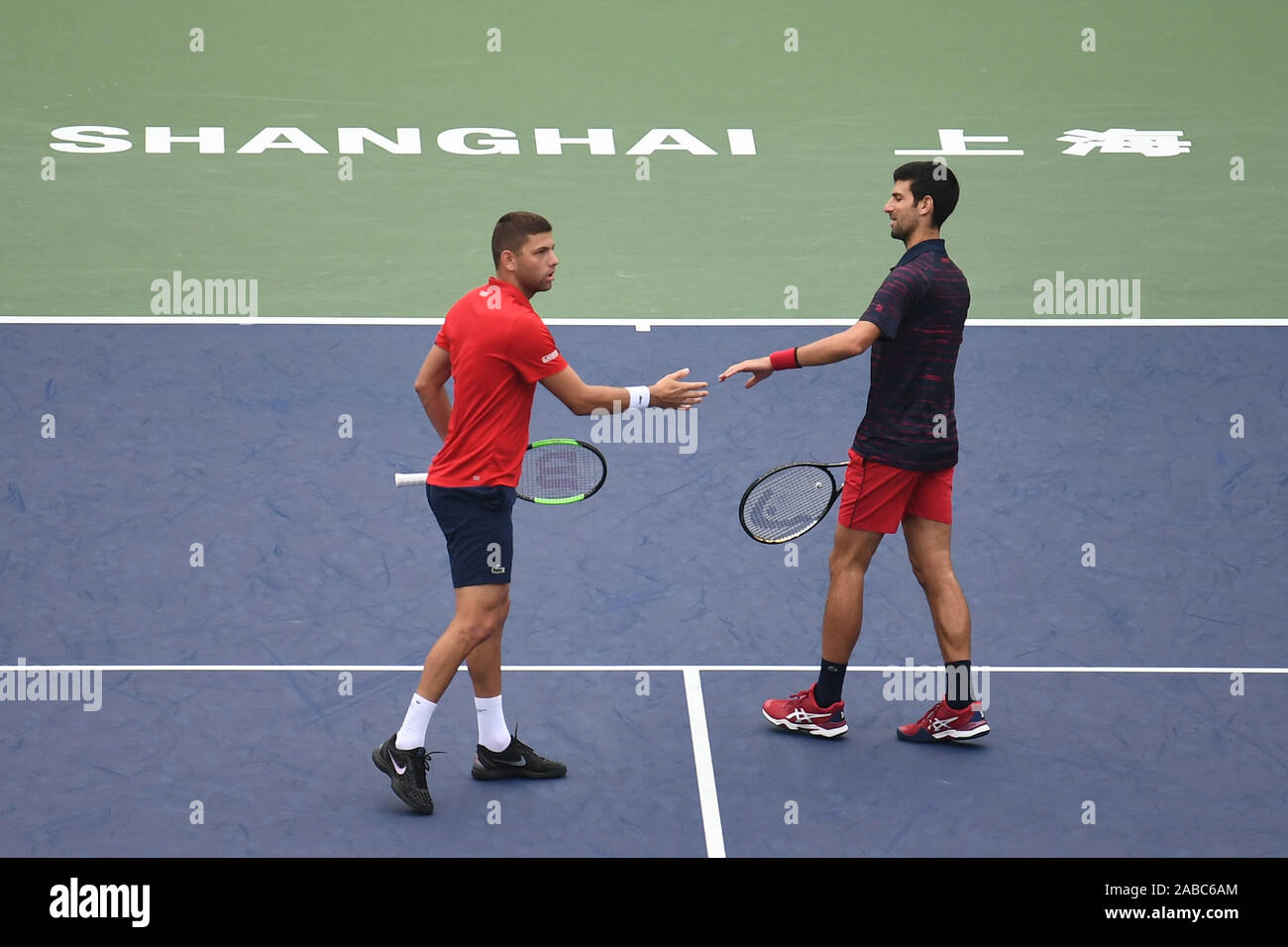 Serbian professional tennis players Novak Djokovic and Filip Krajinovic ...