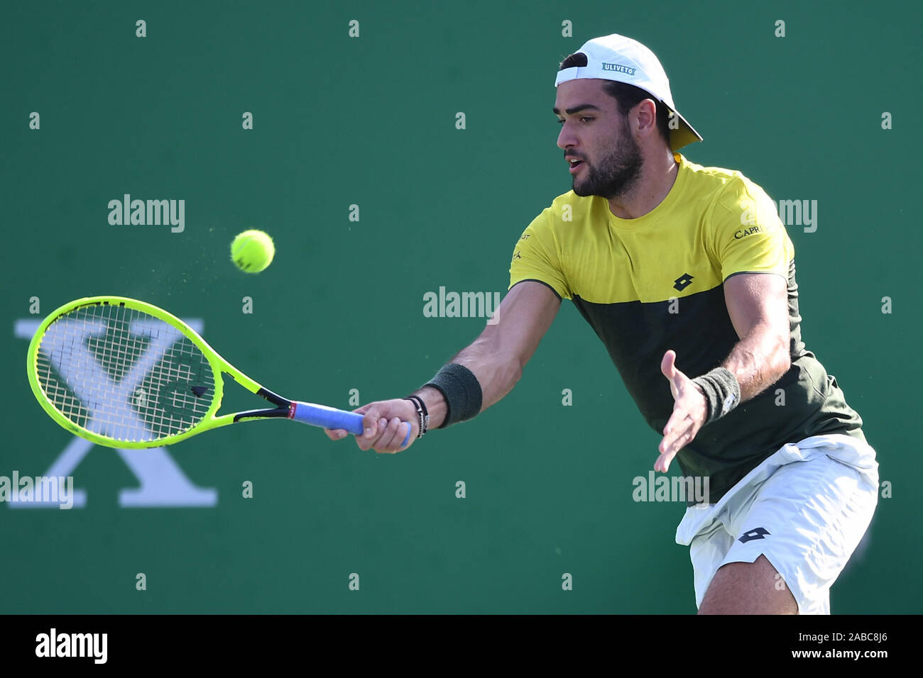 Italian professional tennis player Matteo Berrettini competes against ...