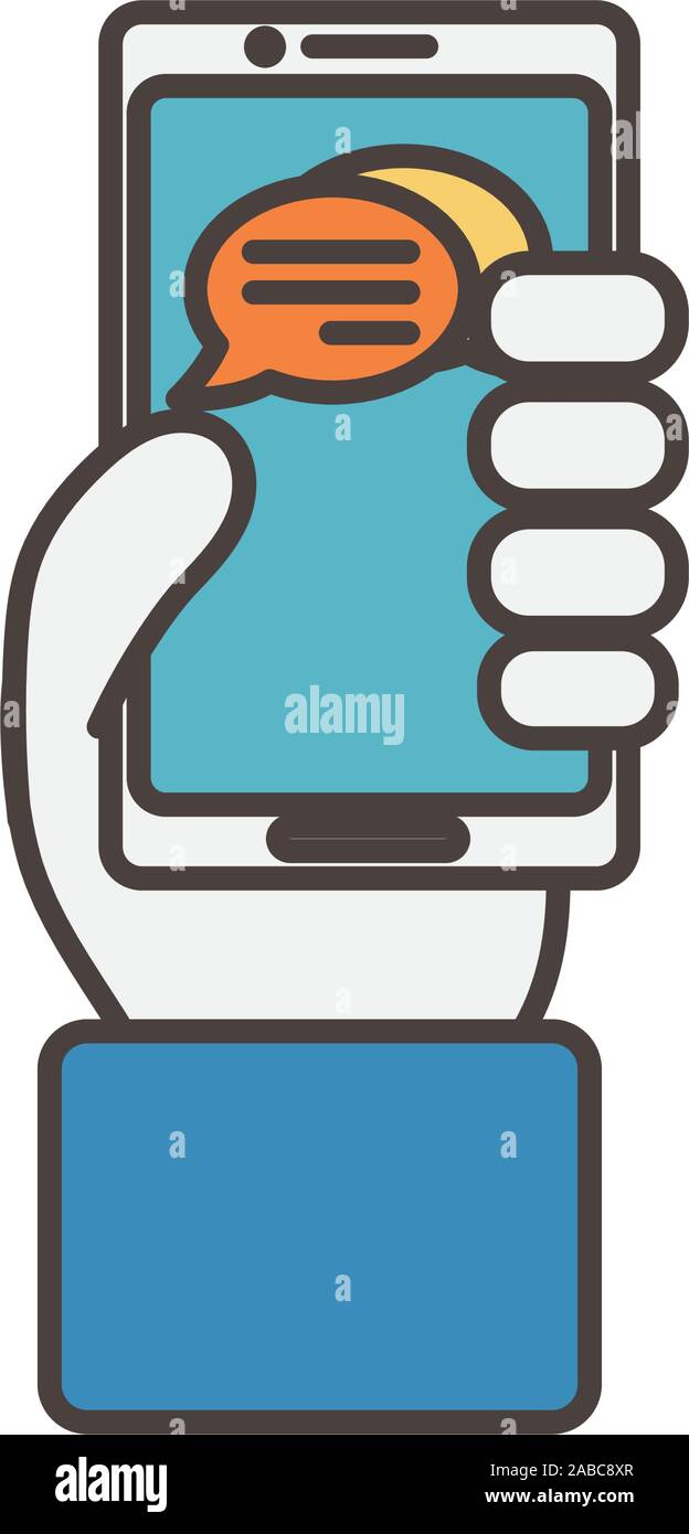 hand with smartphone chat social media icon vector illustration Stock ...
