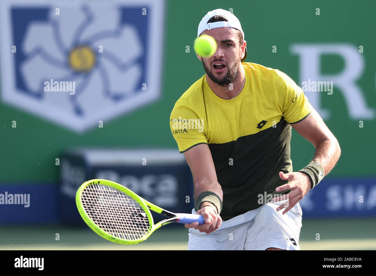 Italian professional tennis player Matteo Berrettini competes against ...