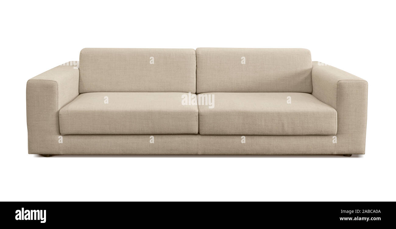 Front view beige couch on white Stock Photo - Alamy