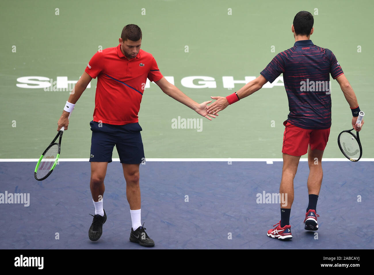 Serbian professional tennis players Novak Djokovic and Filip Krajinovic ...