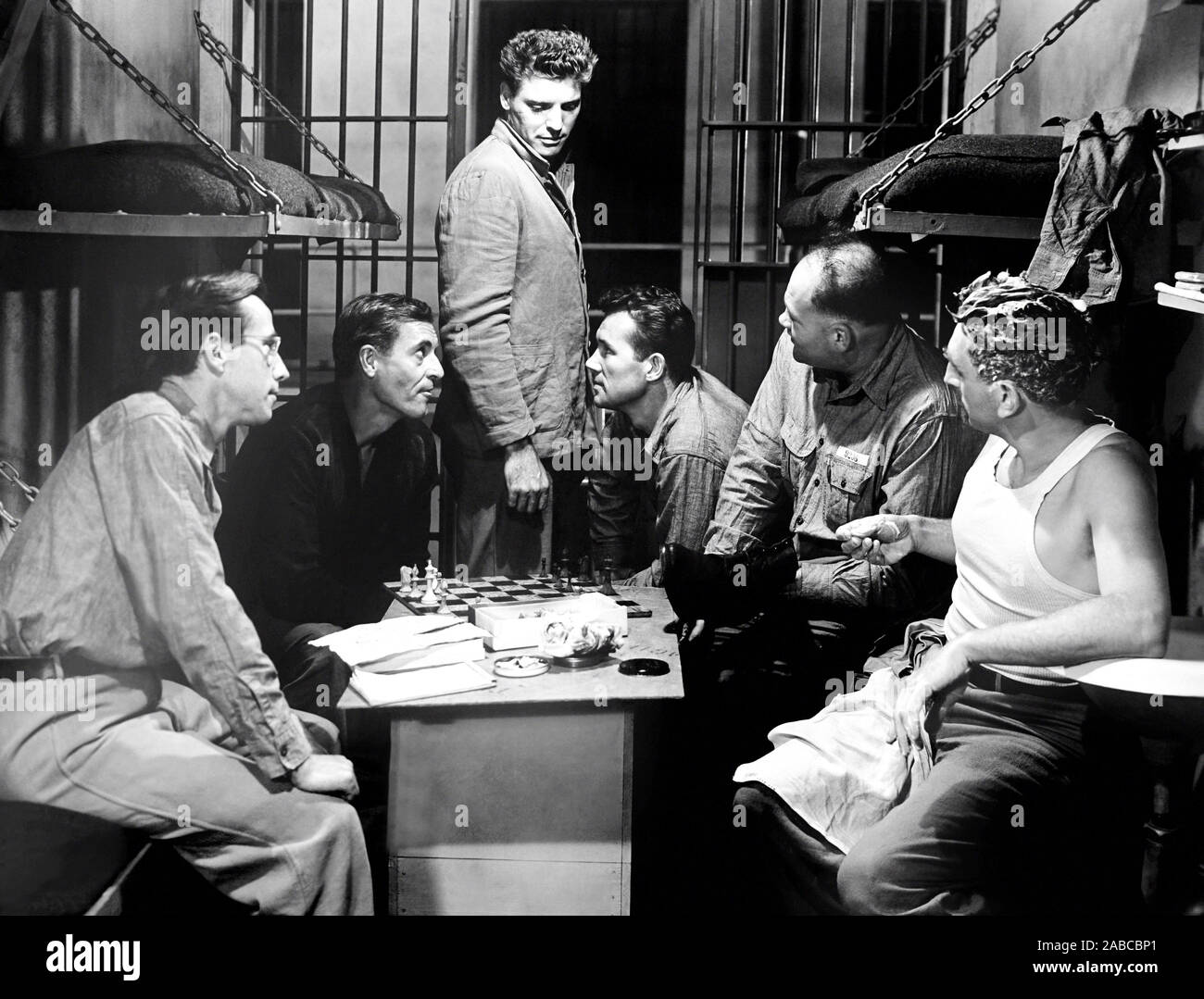 BRUTE FORCE, from left, Whit Bissell, Jeff Corey, Burt Lancaster ...