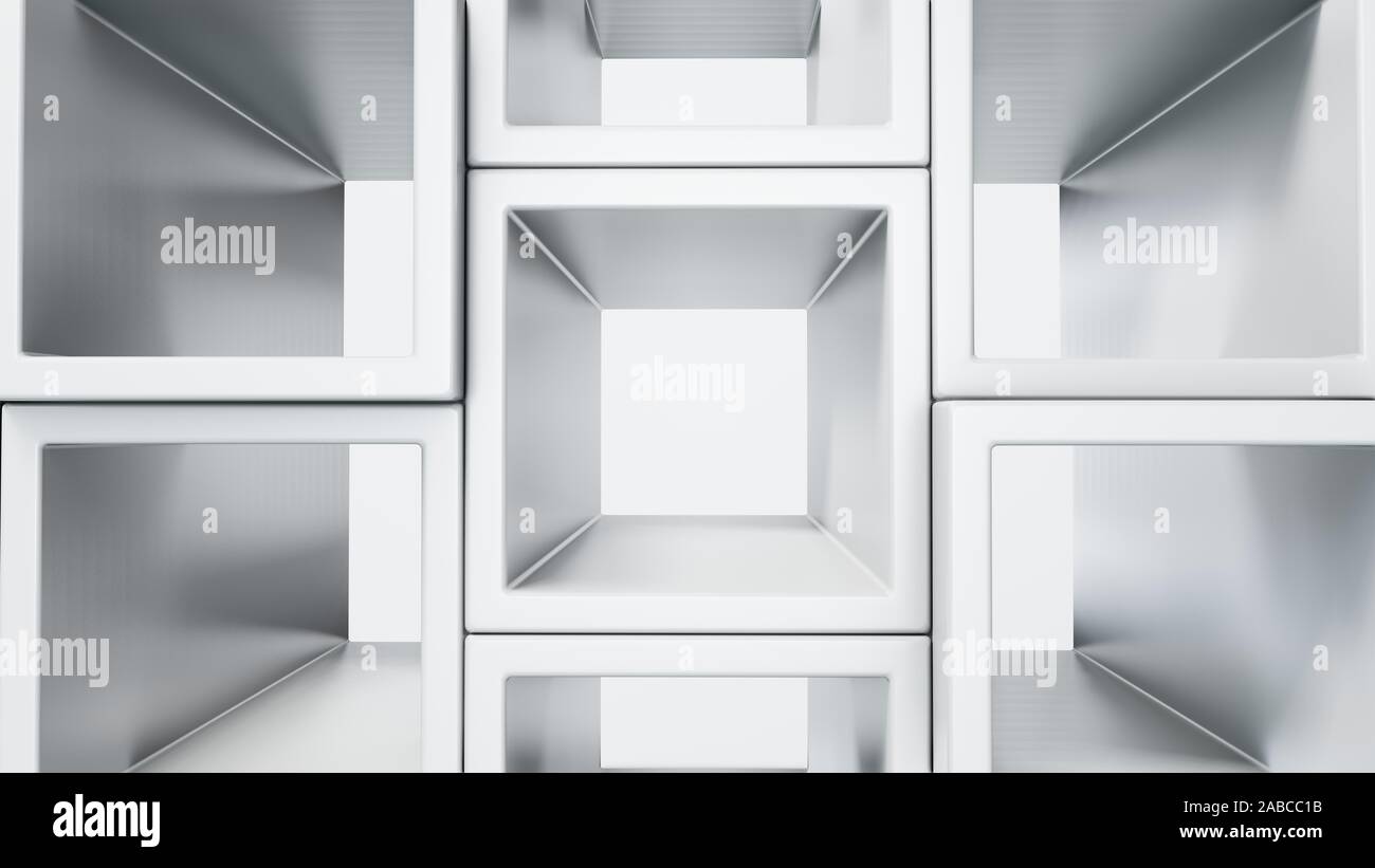 Empty white interior with cube shelves on the wall, 3D rendering Stock ...