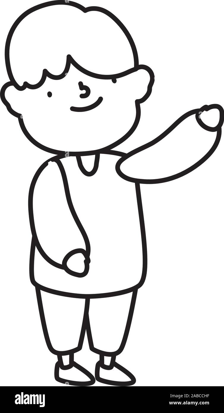 little boy cartoon character vector illustration thick line Stock ...