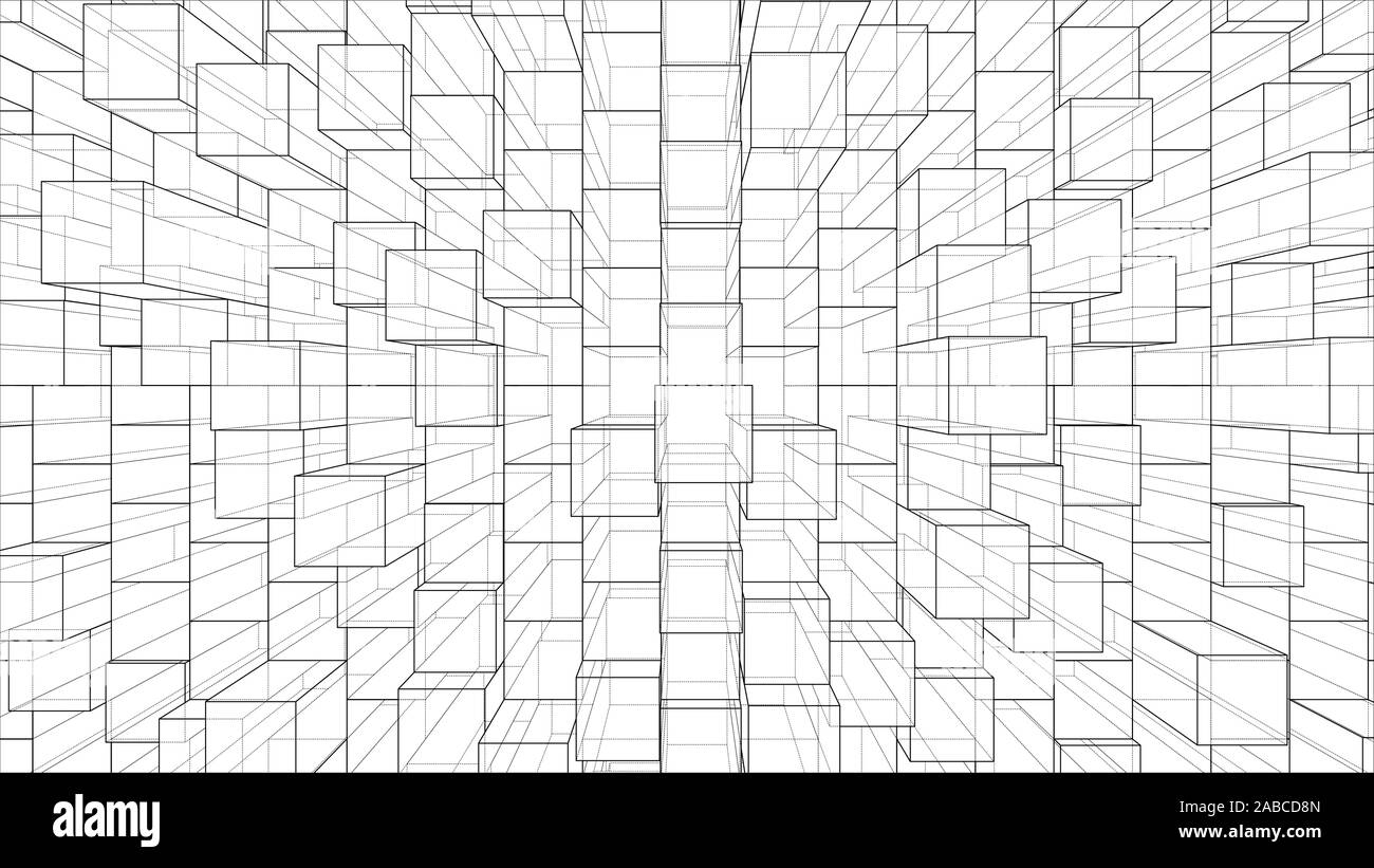 Abstract background of cubes outline. Vector rendering of 3d. Wire ...