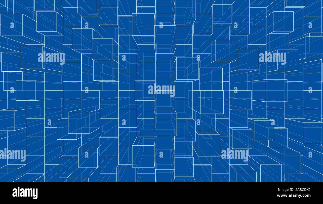 Abstract background of cubes outline. Vector rendering of 3d. Wire ...