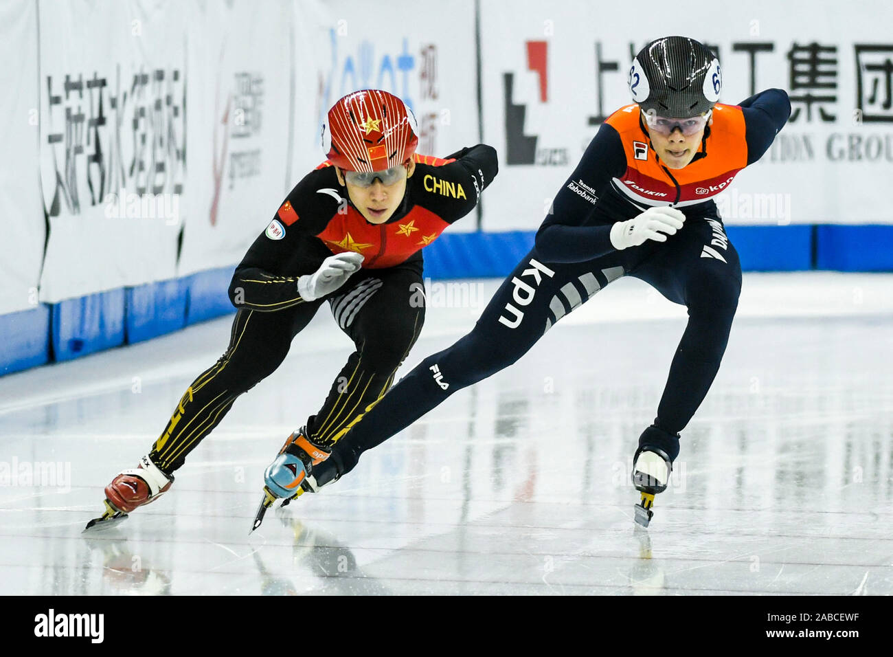 Skaters compete at the semifinal of mixed 2000m relay track speed ...