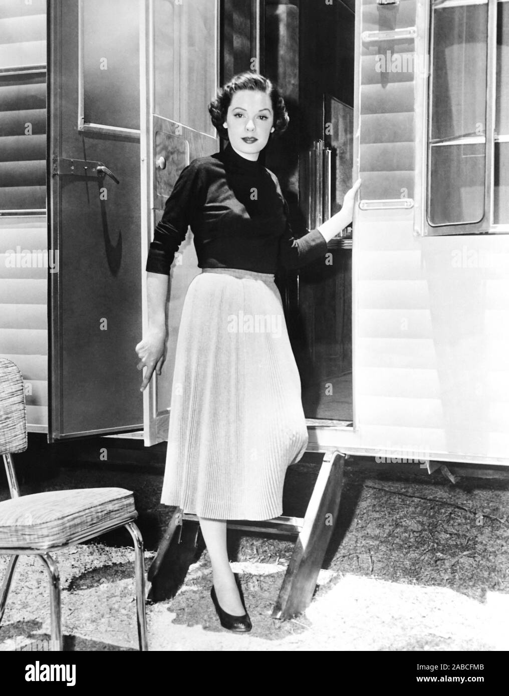 DESPERATE SEARCH, Jane Greer at her trailer on location, 1952 Stock ...