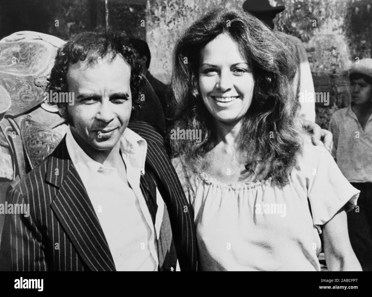 THE DEADLY TRACKERS, from left: producer Fouad Said, Isela Vega on set ...