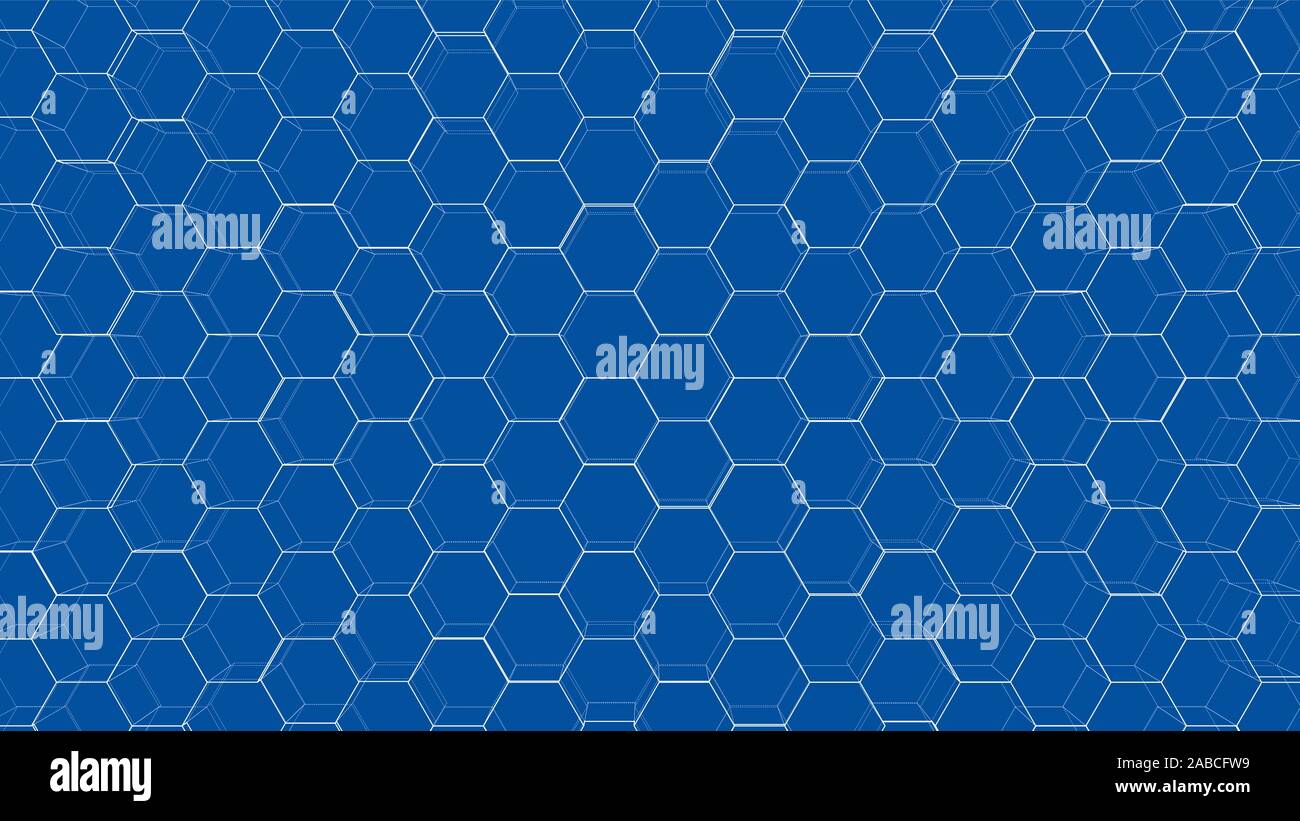 Abstract background of hexagons outline. Vector rendering of 3d. Wire ...