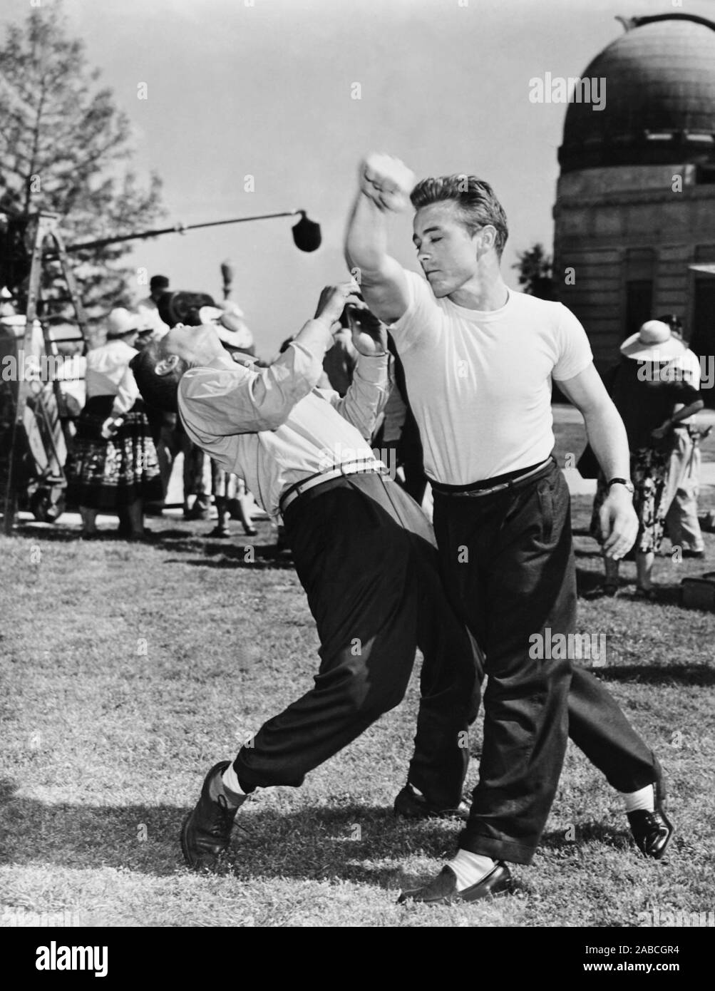 REBEL WITHOUT A CAUSE, from left: Corey Allen, James Dean rehearsing on ...