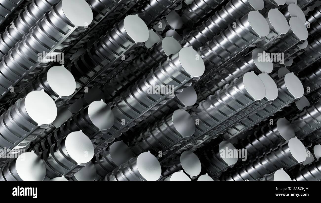 Stainless steel rods in rows. Randomly located. 3D illustration. Great ...