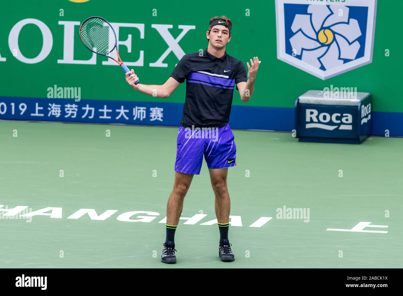 American professional tennis player Taylor Fritz competes against ...