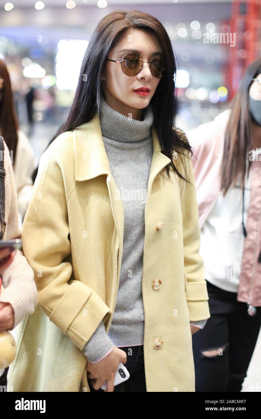 Fu Jing of Chinese idol group Rocket Girls 101 arrives at a Beijing ...