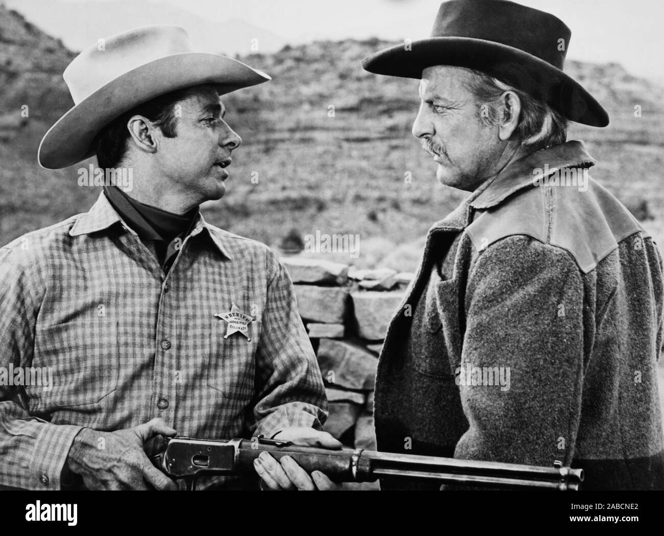 GUNPOINT, from left: Audie Murphy, Denver Pyle, 1966 Stock Photo - Alamy