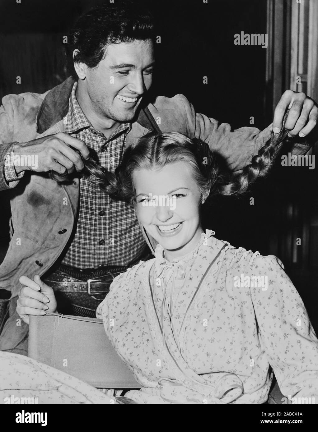 THE LAWLESS BREED, from left: Rock Hudson, Mary Castle on set, 1953 ...