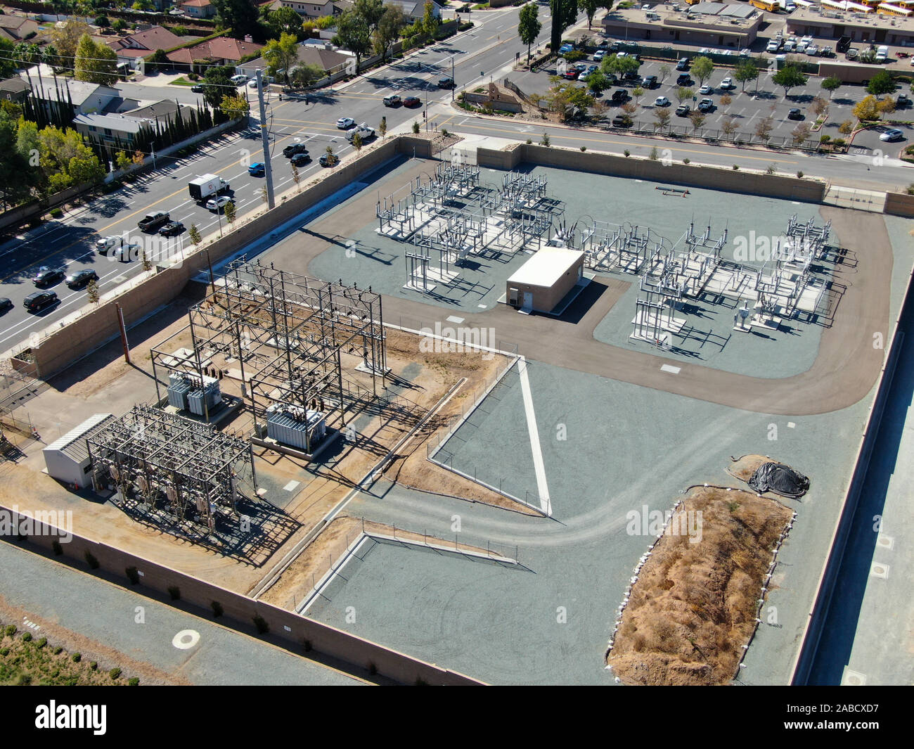 Aerial view of electric power plants. Electrical distribution ...