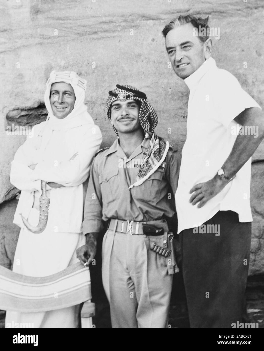 LAWRENCE OF ARABIA, from left: Peter O'Toole, King Hussein of Jordan ...