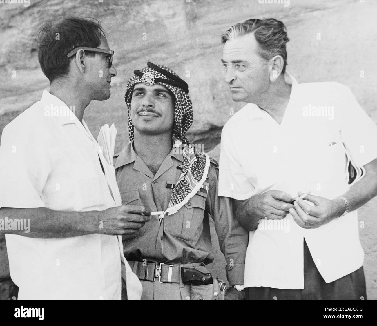 LAWRENCE OF ARABIA, from left: screenwriter Robert Bolt, King Hussein ...