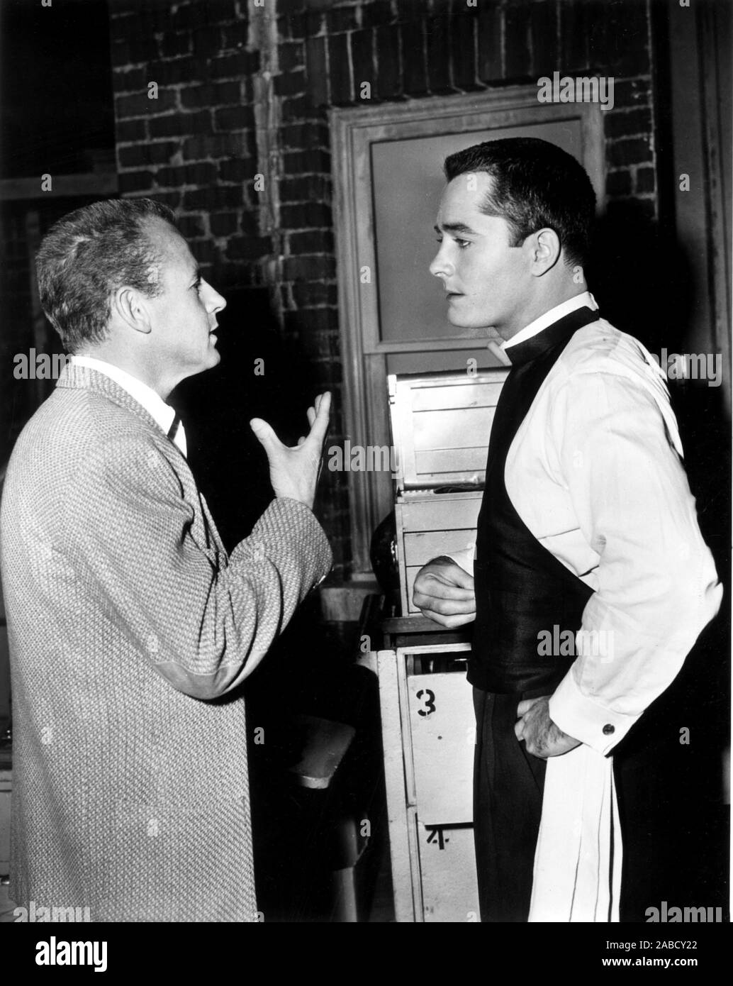 THE LEATHER SAINT, from left, director Alvin Ganzer, John Derek, on-set ...